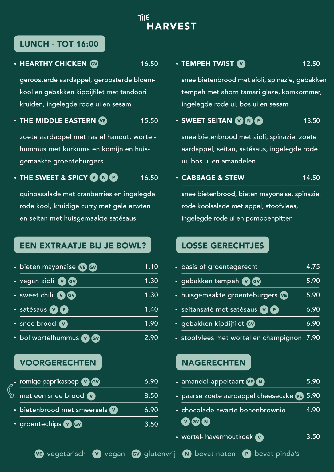 Menu | The Harvest